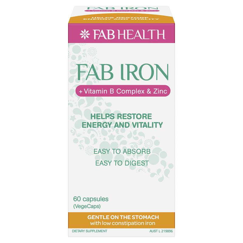 Fab Iron + Vitamin B + Zinc 60 Capsules - National Pharmacies