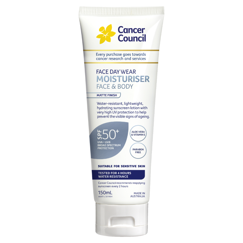 Cancer Council Face Day Wear Moisturiser Face & Body Matte Finish SPF50+ 4 Hour Water Resistant ...