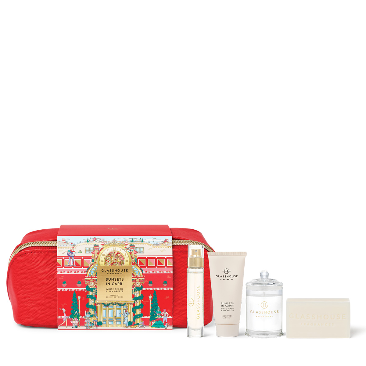 GLASSHOUSE FRAGRANCES Sunsets in Capri Christmas Fragrance Travel Set 60g Candle & 14ml EDP ...