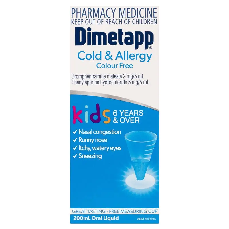 Dimetapp Dimetapp Allergic Rhinitis Colour Free Kids 2-5 Years 200mL ...